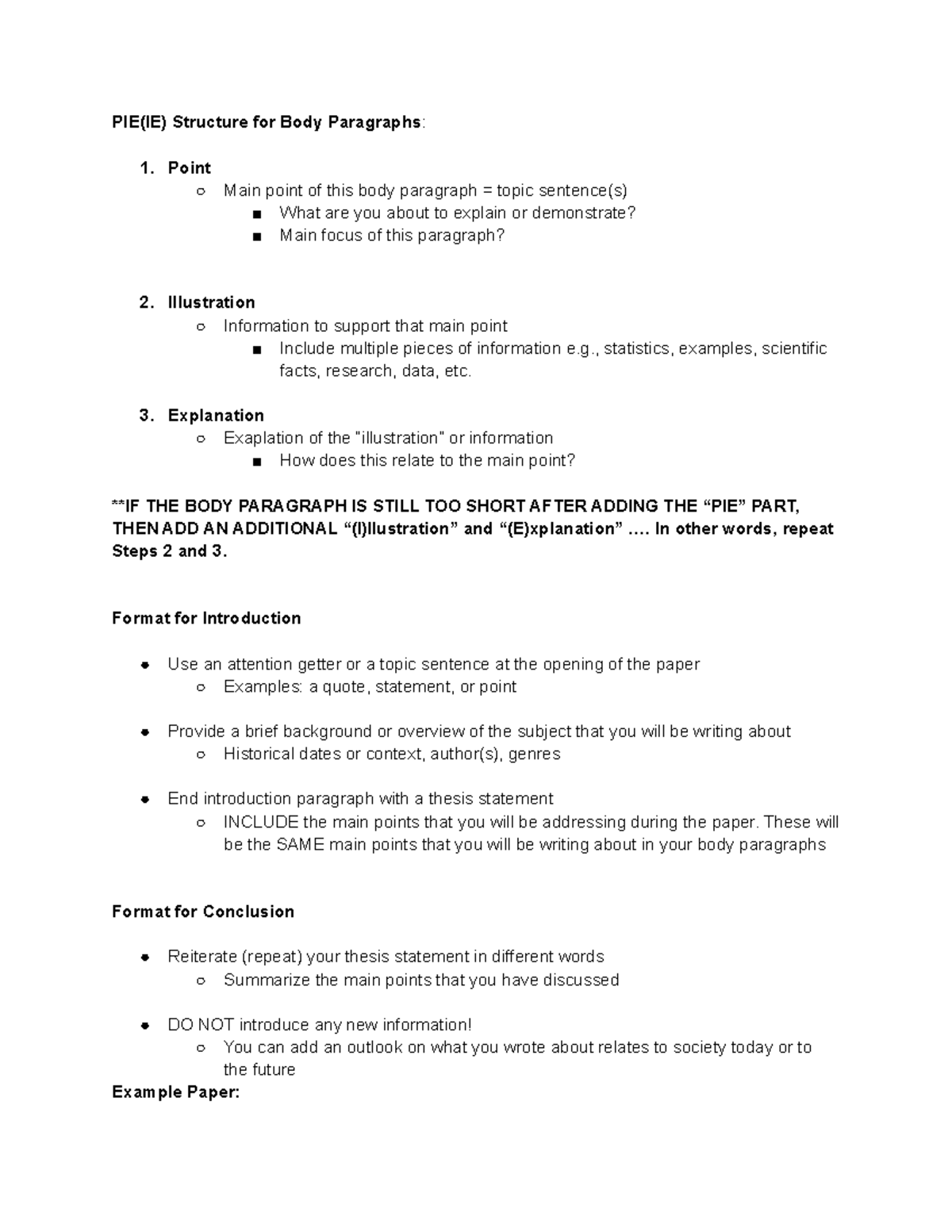 Essay Format - Intro, Body, Conclusion - PIE(IE) Structure for Body ...