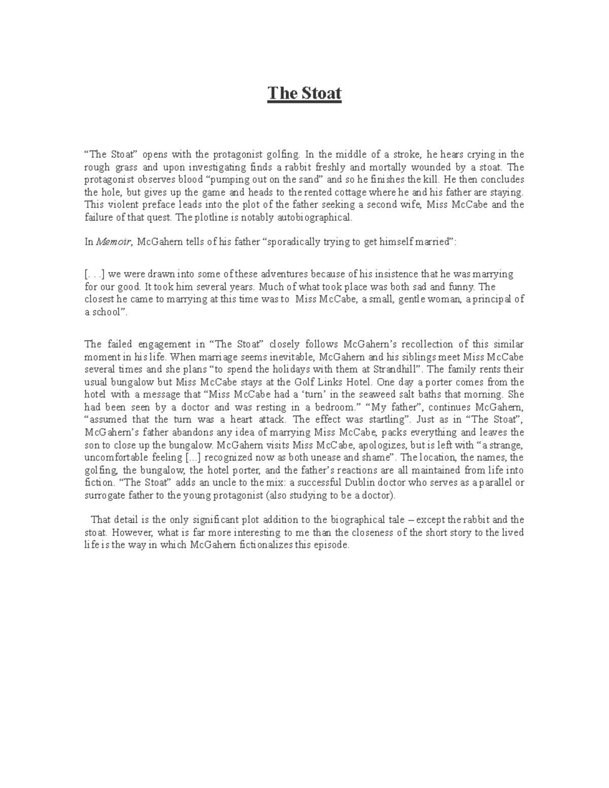 The Stoat - The Stoat “The Stoat” opens with the protagonist golfing ...