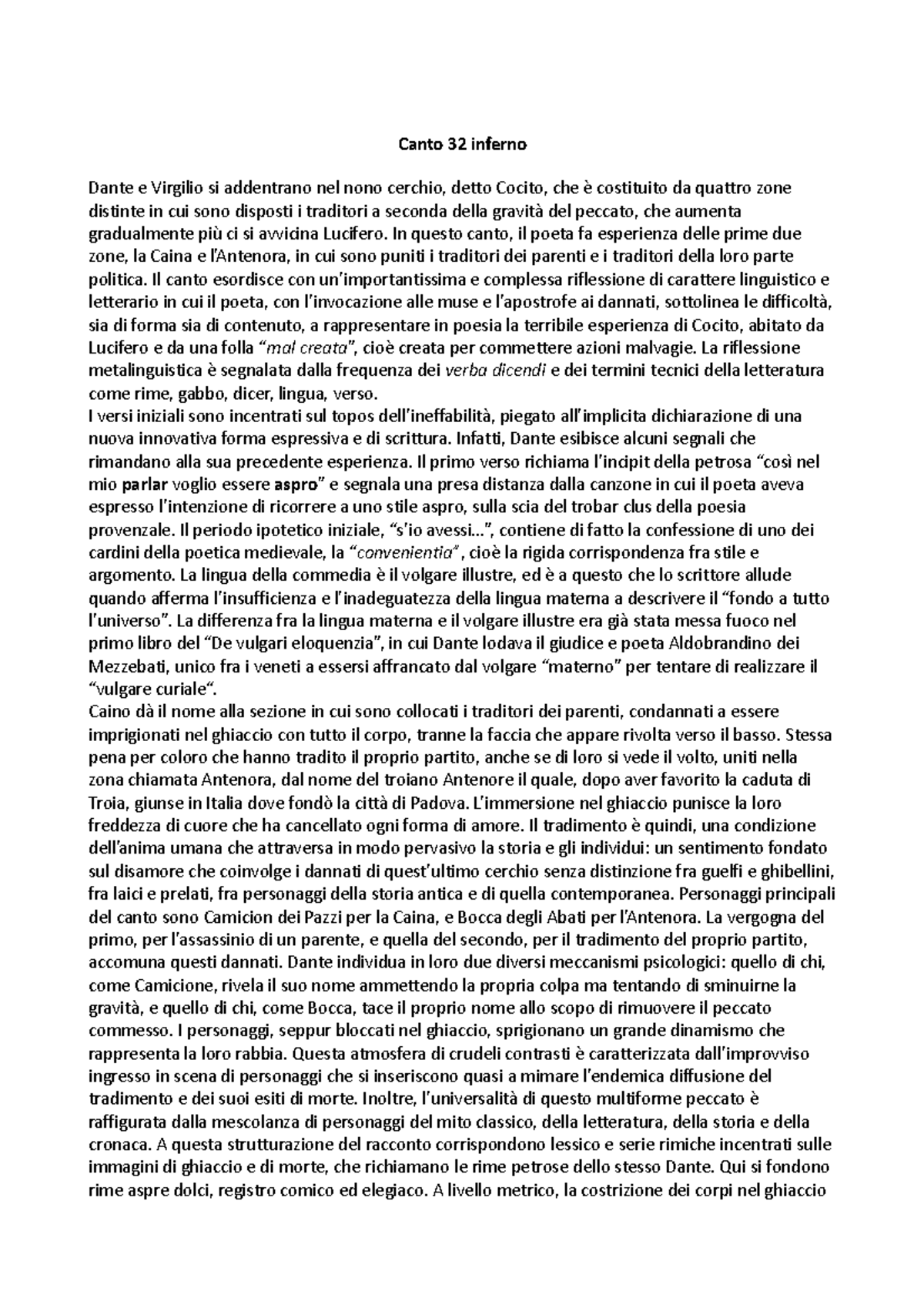 Canto 32 inferno - Canto 32 inferno Dante e Virgilio si addentrano nel ...