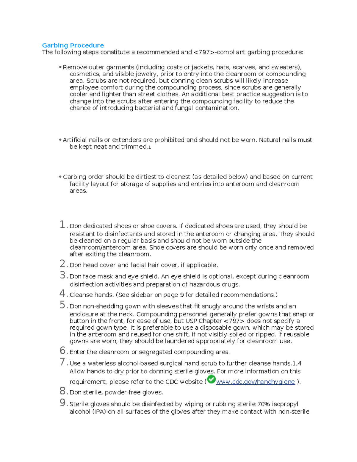 Garbing Procedure - donning and doffing - Garbing Procedure The ...