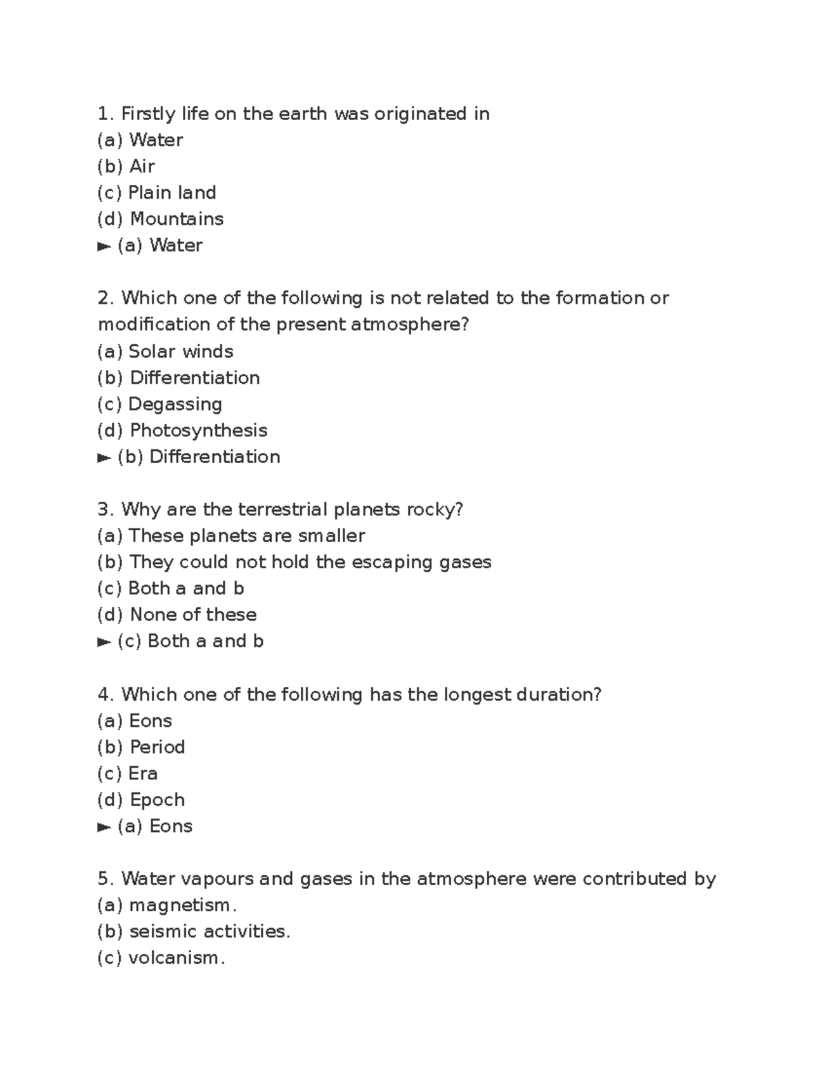 The Origin and Evolution of the Earth mcq - Firstly life on the earth ...