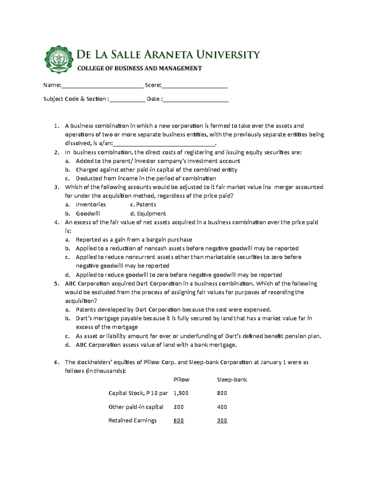 Long-Quiz-1 - Paper on Long Quiz - Name:_________________________ Score