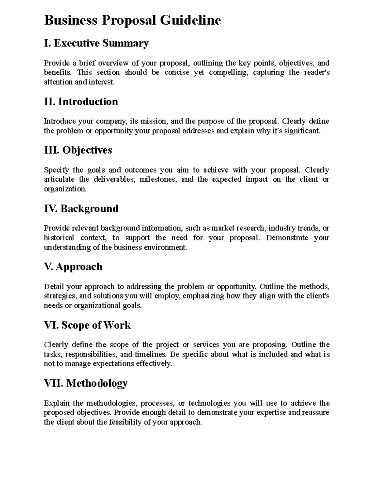 Business Proposal Guidelines - Executive Summary Provide a brief ...