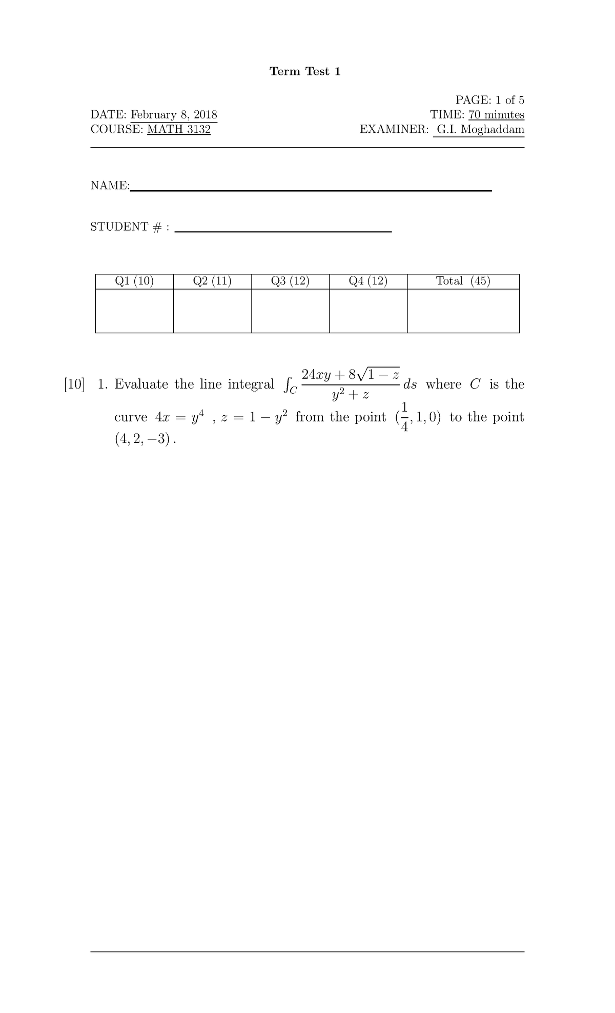 Sample Test1 With Answers(W2018 ) - DATE: February 8, 2018 COURSE: MATH ...