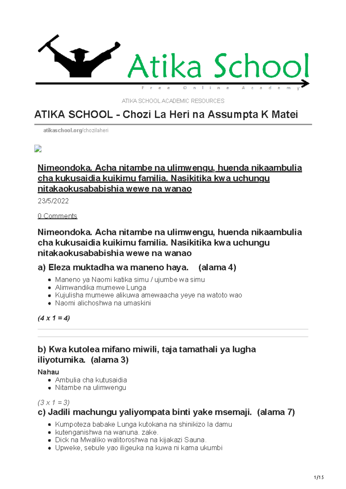 Atikaschool.org- Atika School - Chozi La Heri na Assumpta K Matei ...