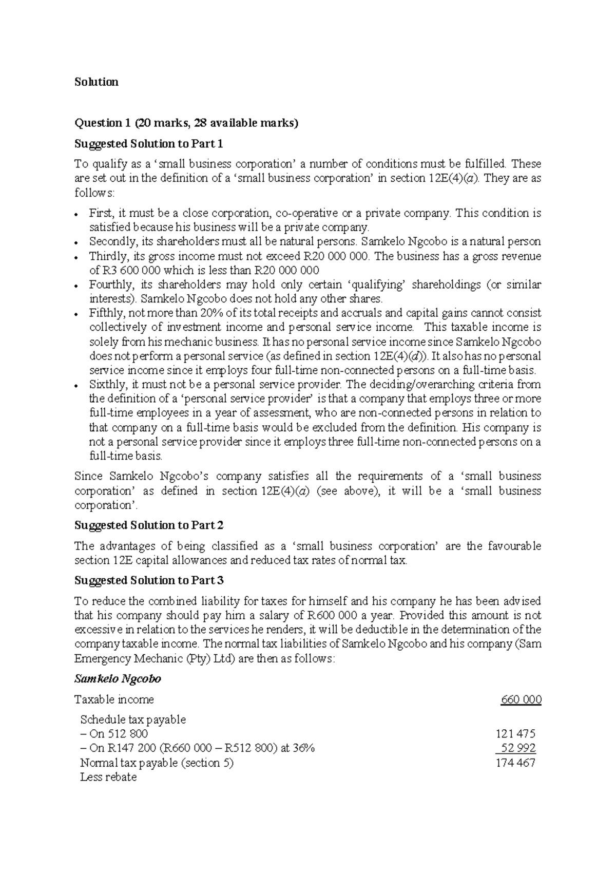 2024 - Test 2 Sol - PAST EXAM PAPER - Solution Question 1 (20 marks, 28 ...
