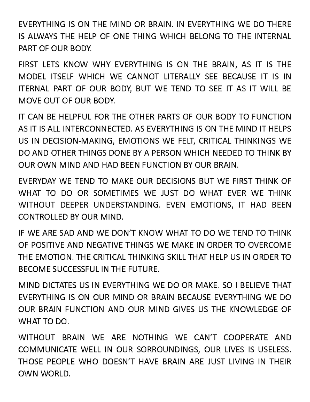 Brain, its functions and concise information- Grade: 12 - EVERYTHING IS ...