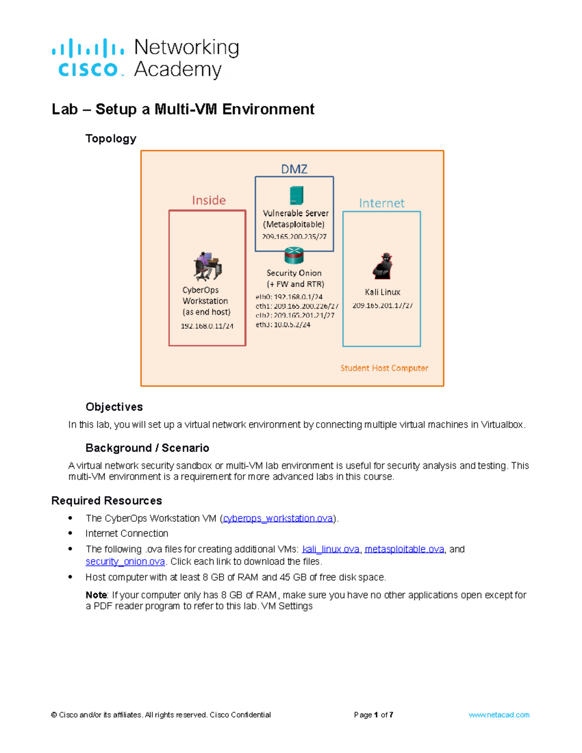 1 Lab - Setup a Multi-VM Environment - Topology Objectives In this lab ...