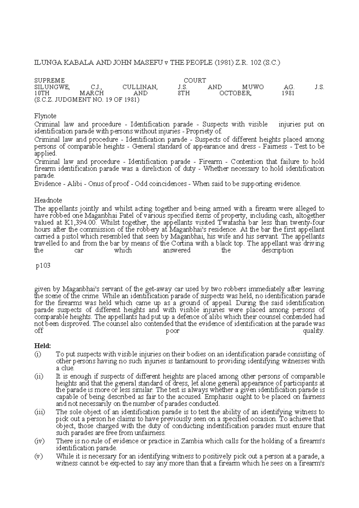 ODD Coincidence - ILUNGA KABALA AND JOHN MASEFU v THE PEOPLE (1981) Z ...