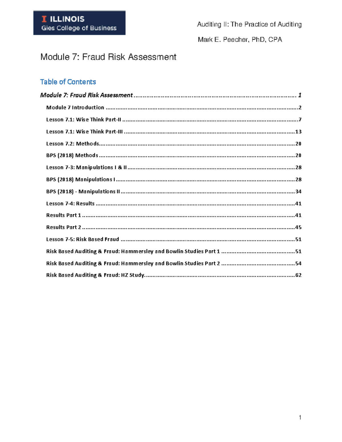 M7(pdf) - Mark E. Peecher, PhD, CPA Module 7: Fraud Risk Assessment ...