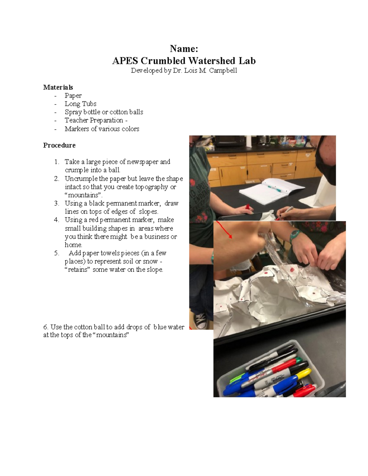 Watersheds Lab Student Revised - Name: APES Crumbled Watershed Lab ...