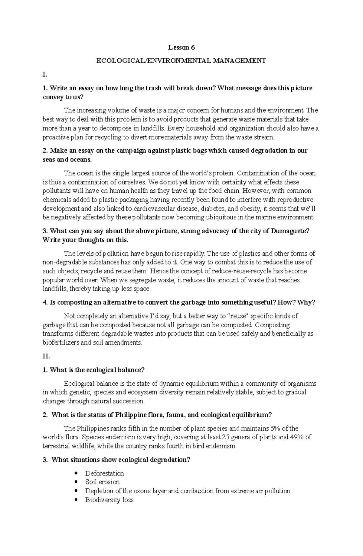 Ecological- Environmental- Management - Lesson 6 ECOLOGICAL ...