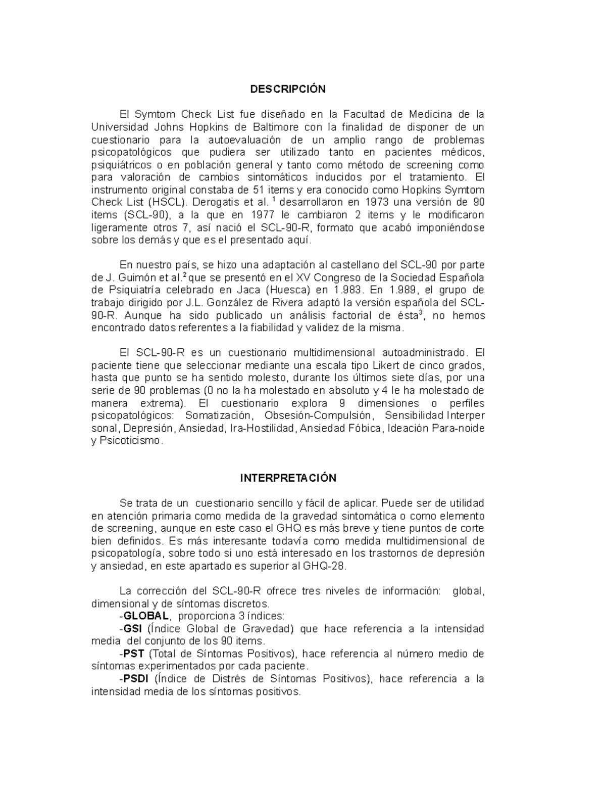 Test-SCL-90-R - Cuestionario de 90 Síntomas (Revisado) Instrucciones ...