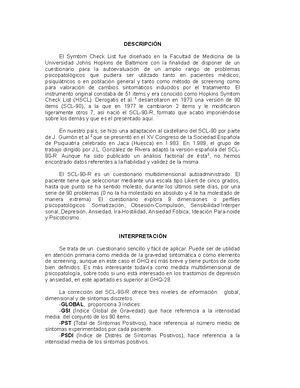 Test-SCL-90-R - Cuestionario de 90 Síntomas (Revisado) - 1/ SCL-90-R 1 ...