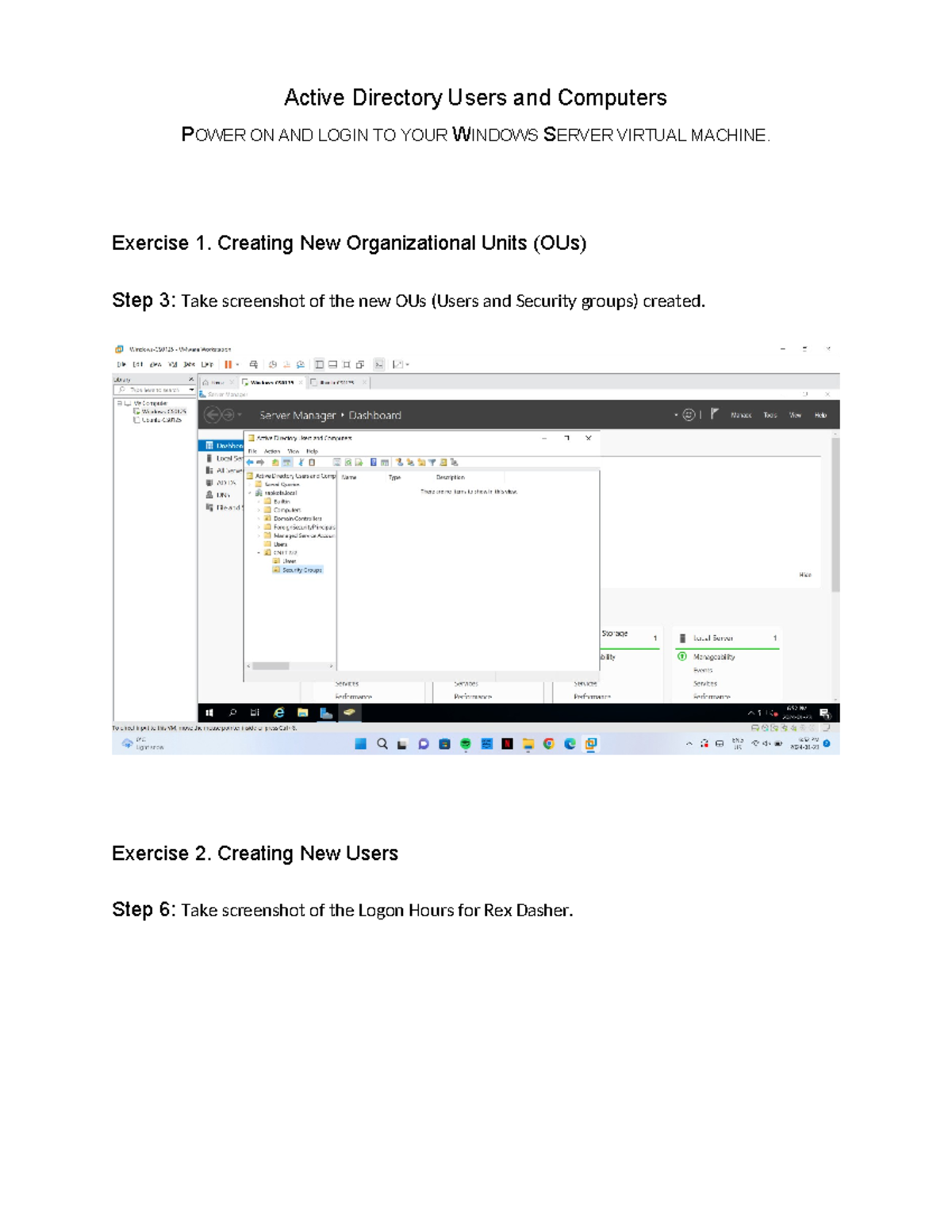 Lab 3 - LAB 3 - Active Directory Users and Computers POWER ON AND LOGIN ...