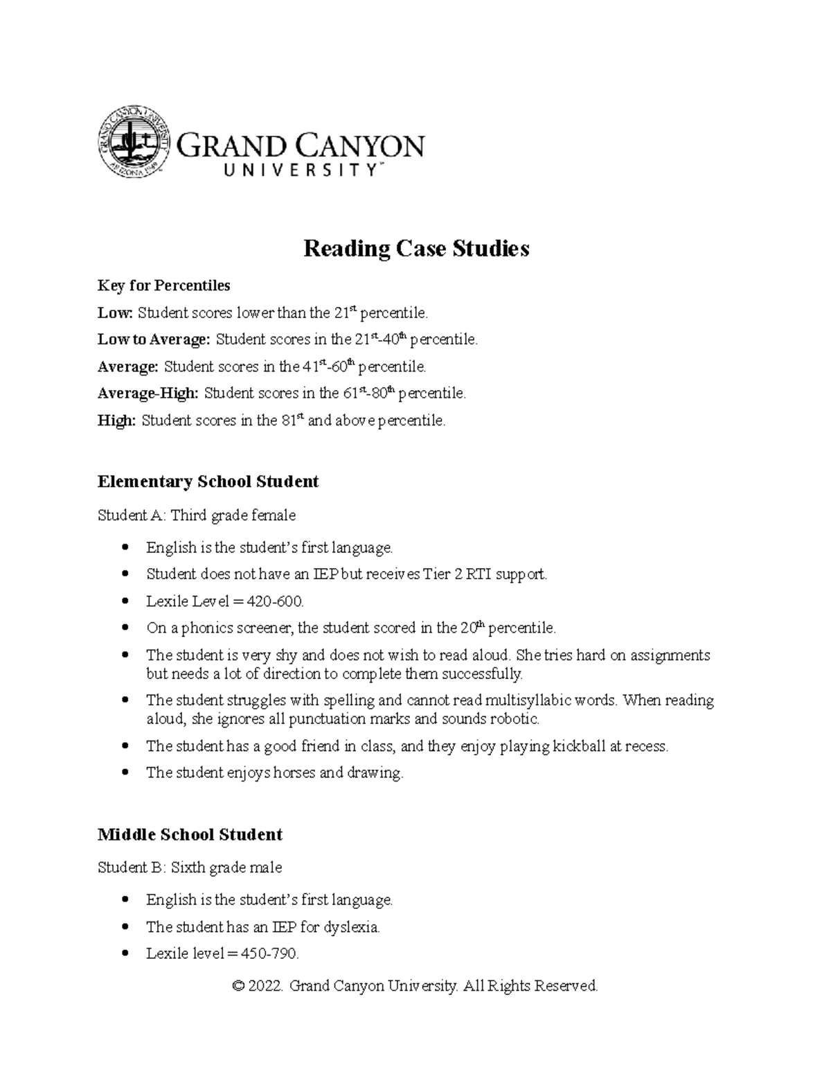 REA-325 T4 Reading Case Studies - Reading Case Studies Key for ...