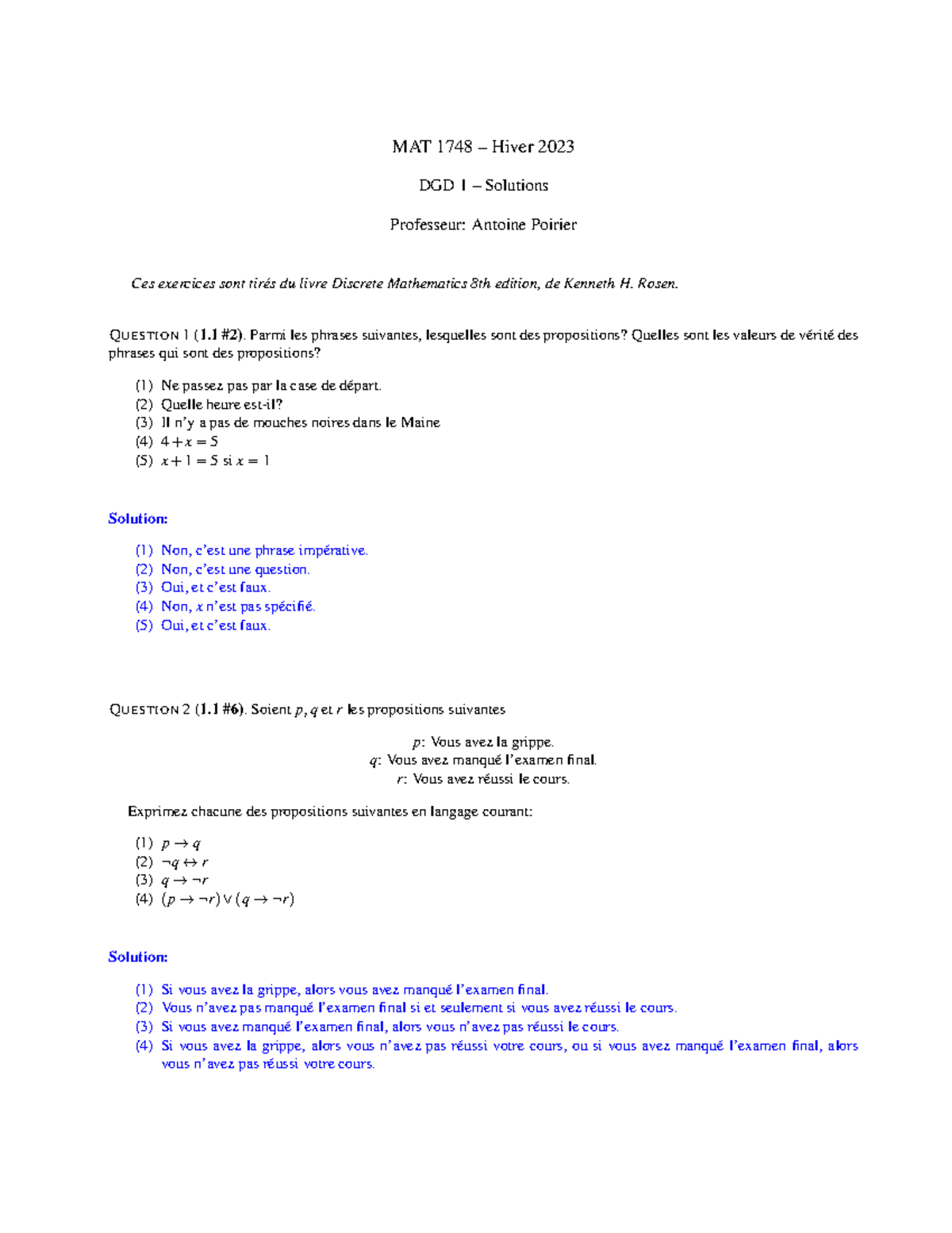 DGD1 solutions - MAT 1748 – Hiver 2023 DGD 1 – Solutions Professeur ...