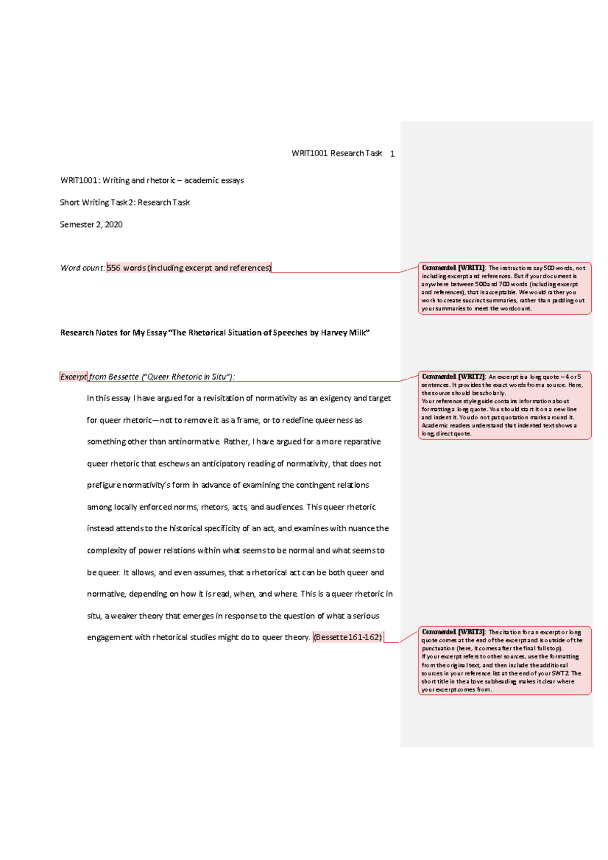 WRIT1001 SWT2 Sample Annotated - Warning: TT: undefined function: 32 ...