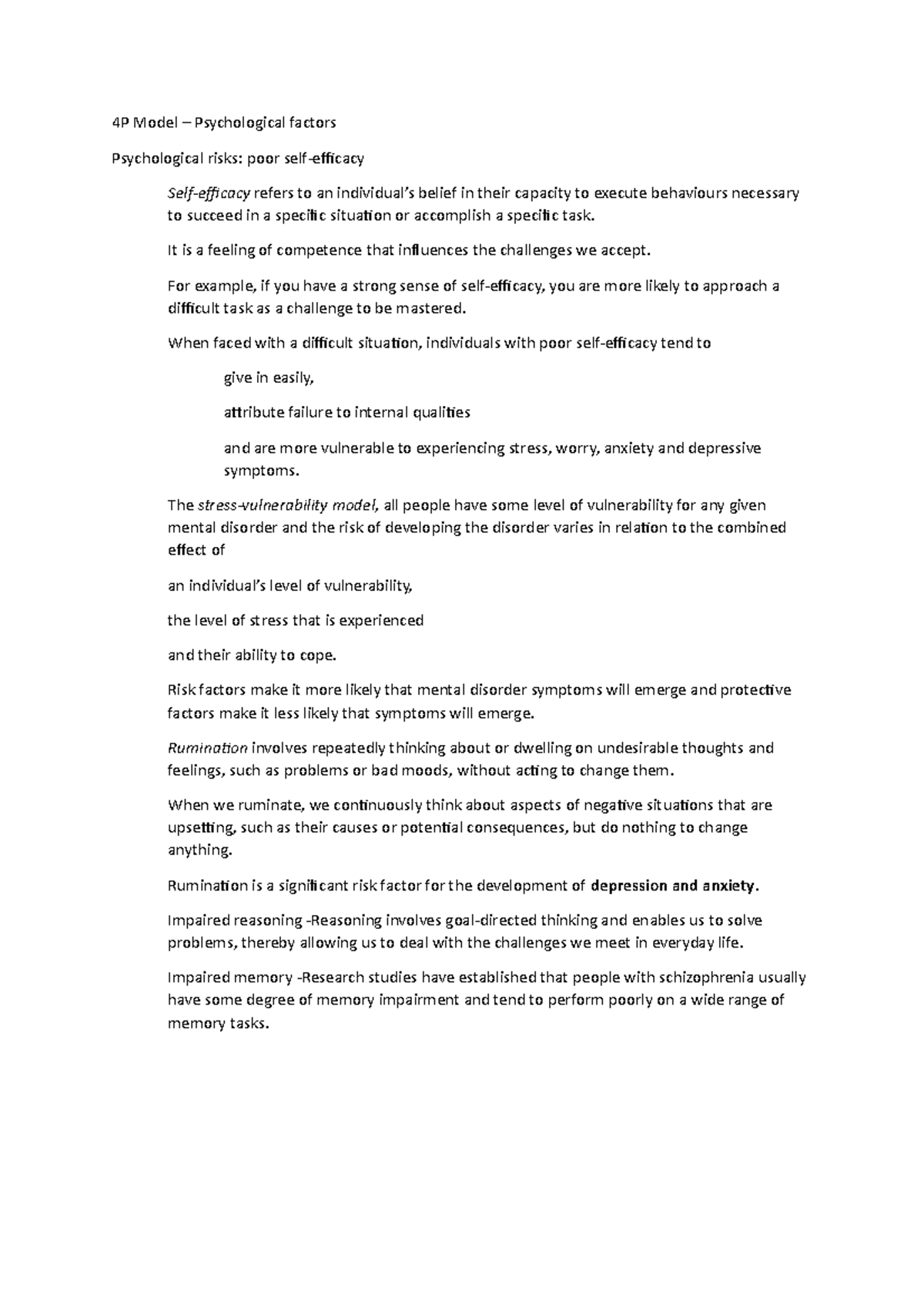 4P Model psychology unit 4 - 4P Model – Psychological factors ...