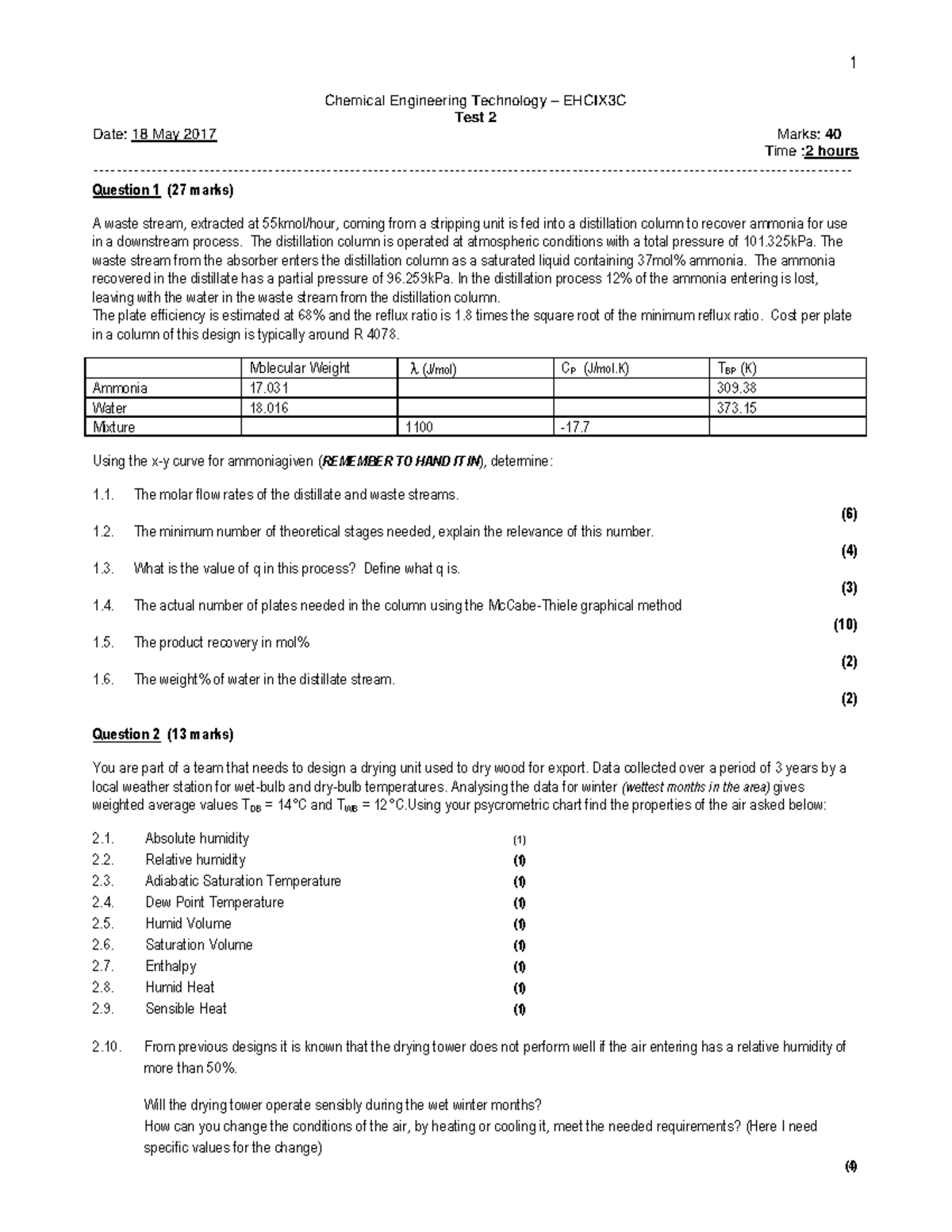 Ehcix 3C Test 2 S1 2017 MEMO - Warning: TT: undefined function: 32 ...