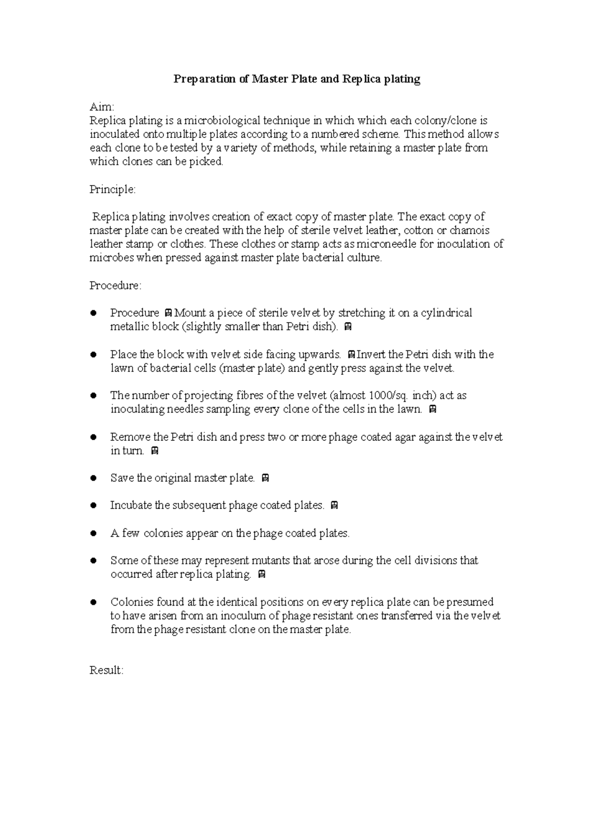 Lab manual msc - thank - Preparation of Master Plate and Replica ...