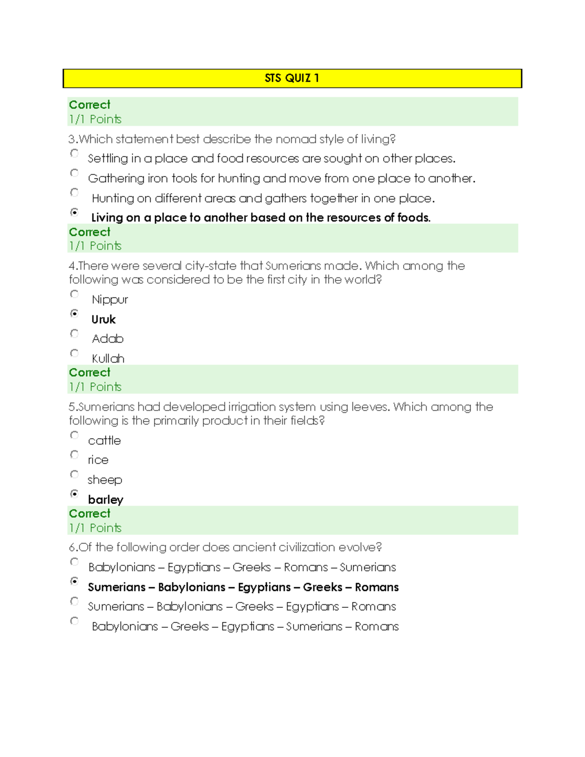 STS Quizzes AND Midterm - STS QUIZ 1 Correct 1/1 Points 3 statement ...