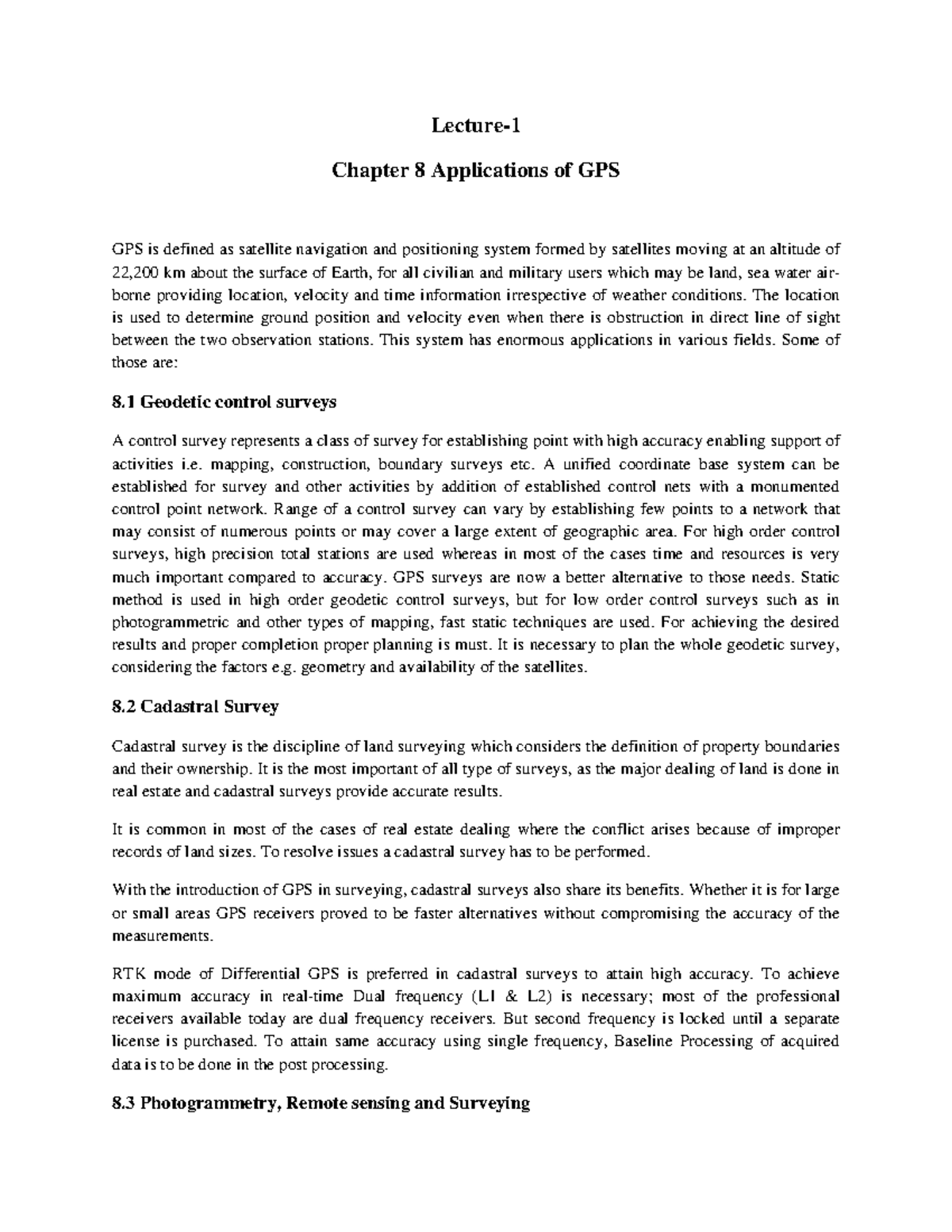 15 GPS Applications 1 - Lecture- Chapter 8 Applications of GPS GPS is ...