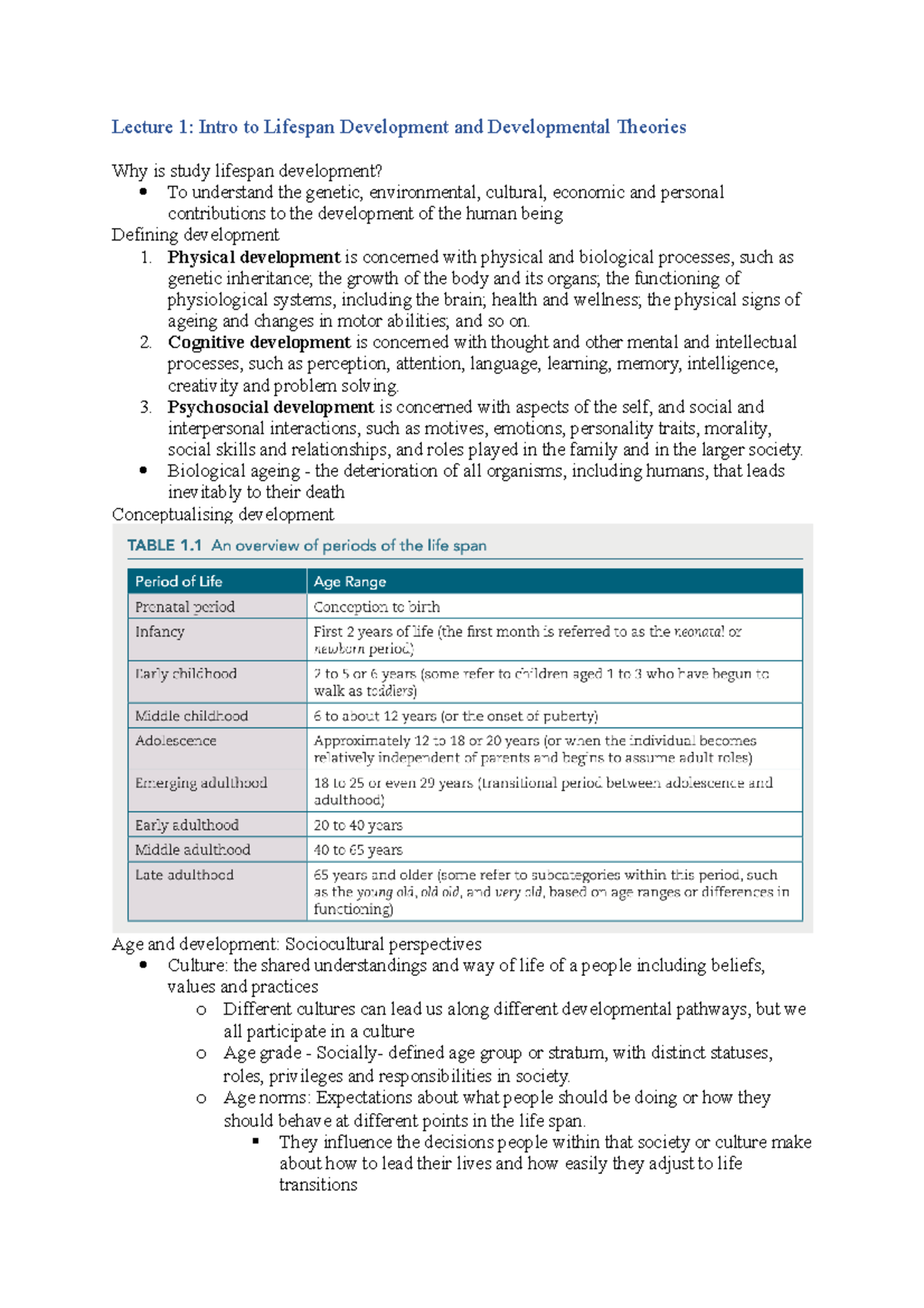 PSY286 Lecture 1 - Lecture 1: Intro to Lifespan Development and Developmental Theories Why is ...