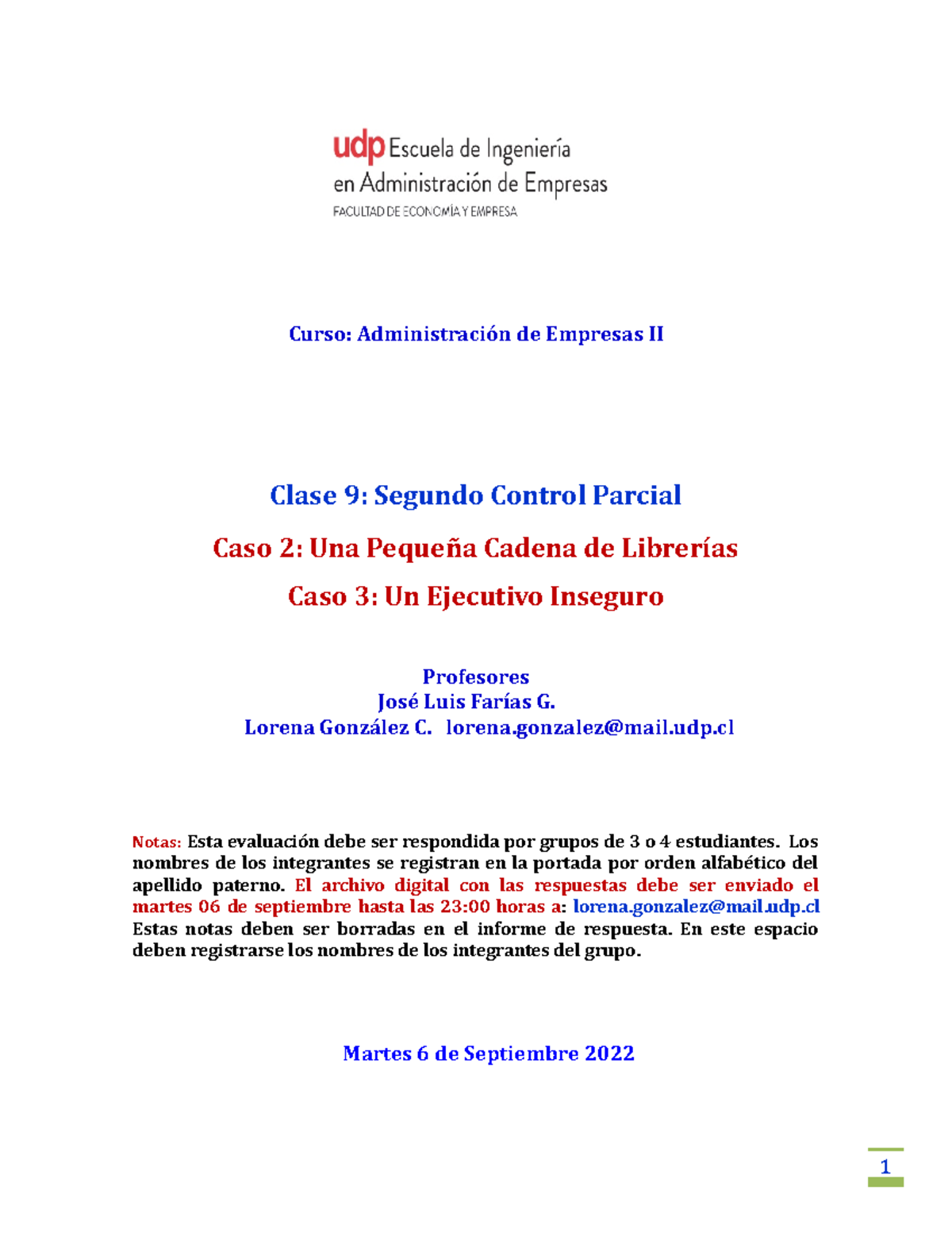 Clase 9 Segundo Control Parcial PT1 - Curso: Administración de Empresas II Clase 9: Segundo ...