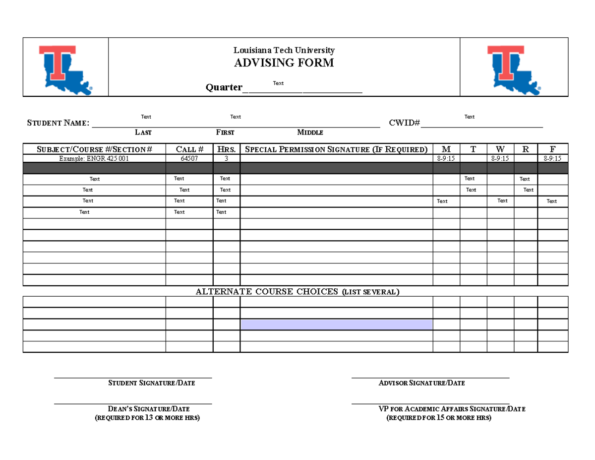 Advising-form-8 - advising form - Louisiana Tech University ADVISING ...