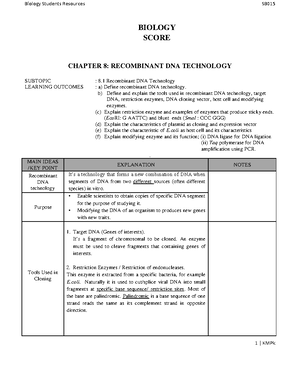 Chapter 1 SB015 - Notes - BIOLOGY SCORE CHAPTER 1 : MOLECULES OF LIFE ...