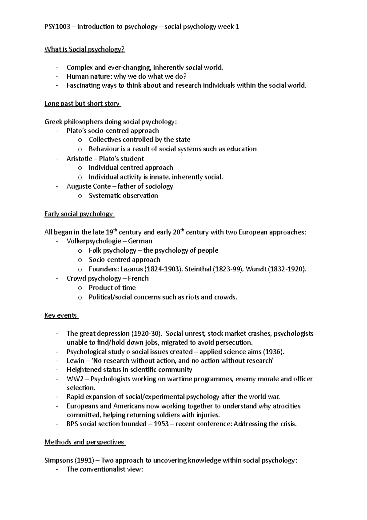 What is Social psychology - week 1 - PSY1003 – Introduction to ...