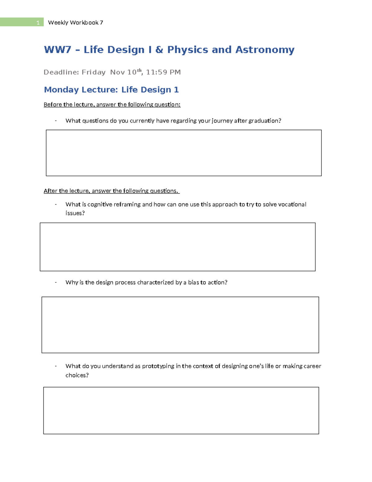 WW7 - Template for the ww7 for science1a03 - WW7 – Life Design I ...
