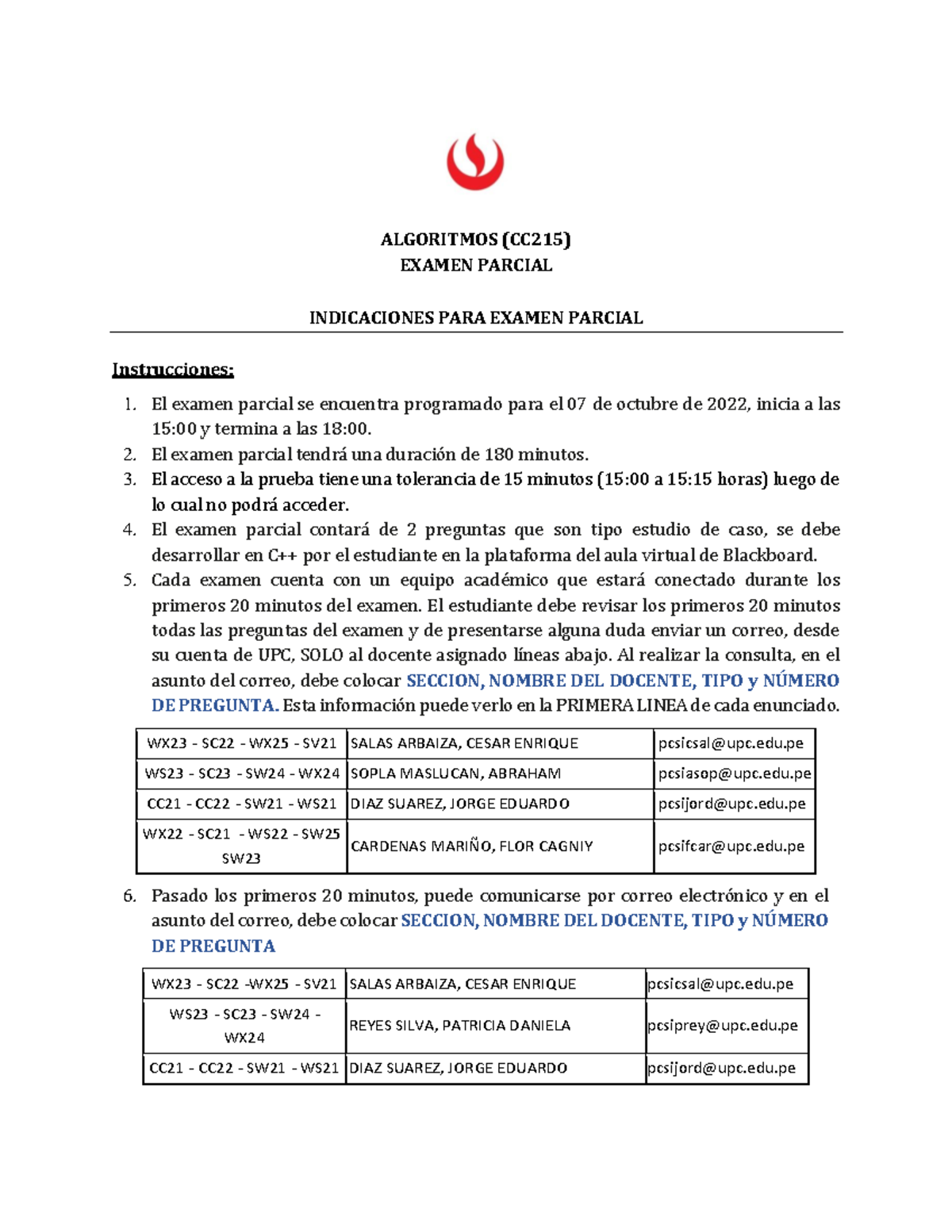 Indicaciones para el Examen Parcial Algoritmos 2022-2 - ALGORITMOS ...