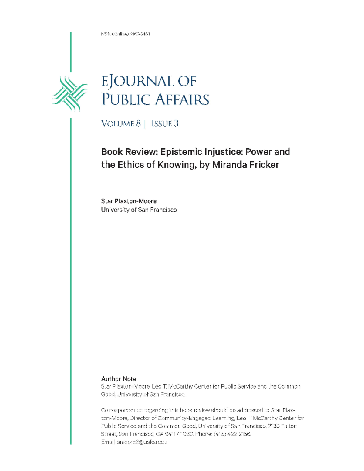 Book Review Epistemic Injustice - Epistemic Injustice: Power and the ...