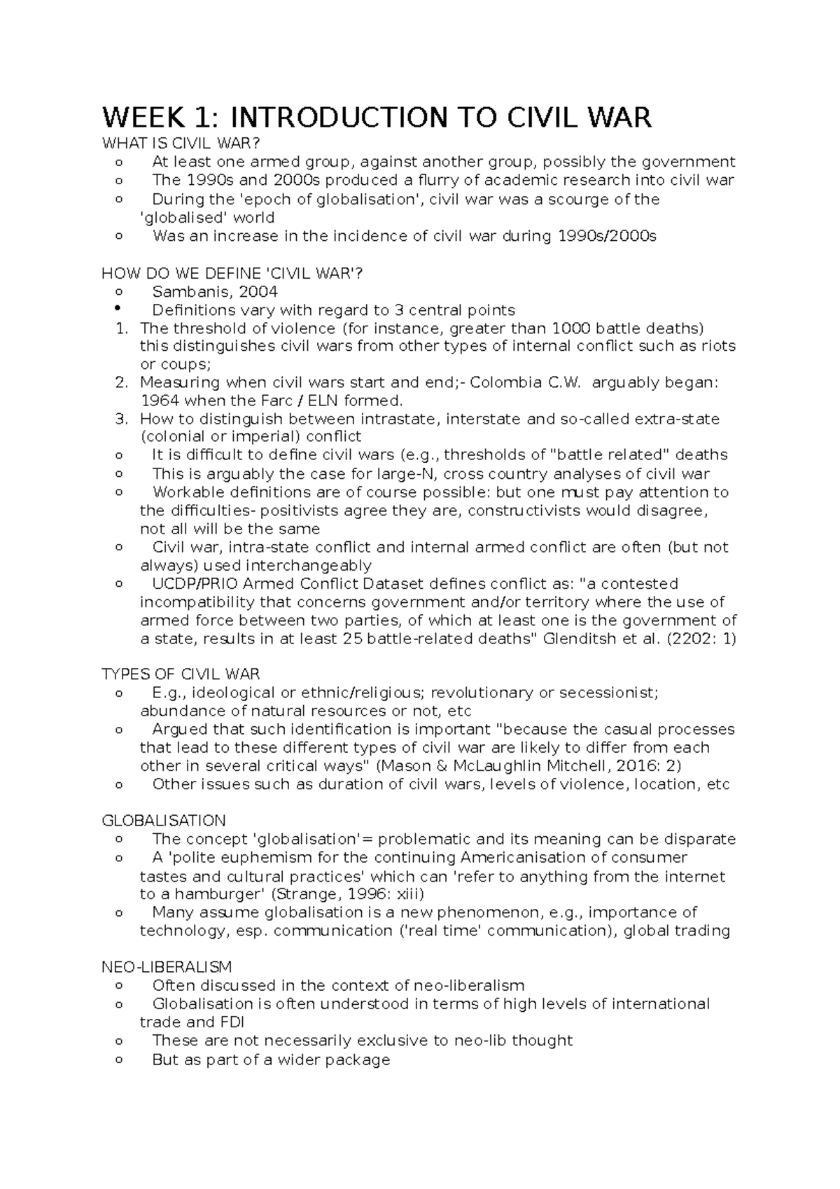 WEEK 1 - MCKEOWN - WEEK 1: INTRODUCTION TO CIVIL WAR WHAT IS CIVIL WAR ...