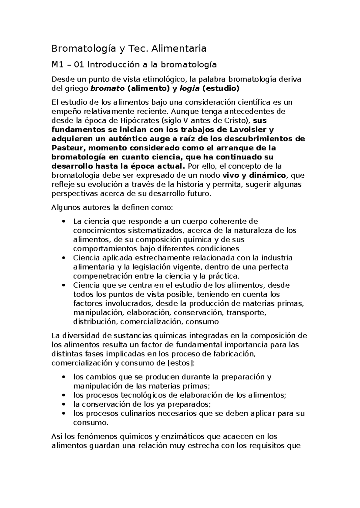 Bromatología y Tec resumen lec 1 y 2 m1 - Bromatología y Tec ...