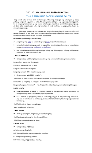 Masining NA Pagpapahayag Notes - WIKA isang bahagi ng ...