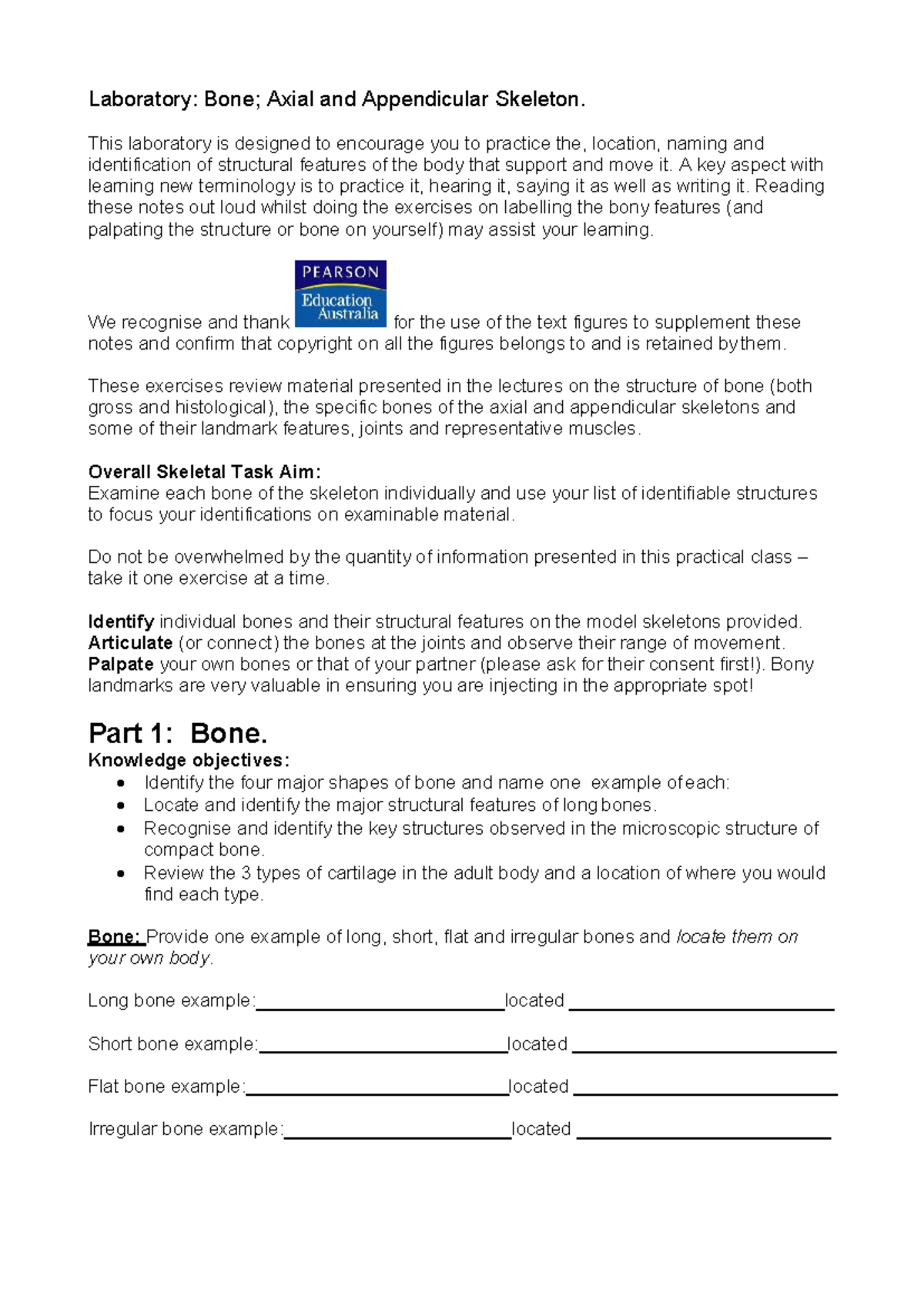 1006MSC Lab 2 Bone Skeleton Joints - Laboratory: Bone; Axial and ...