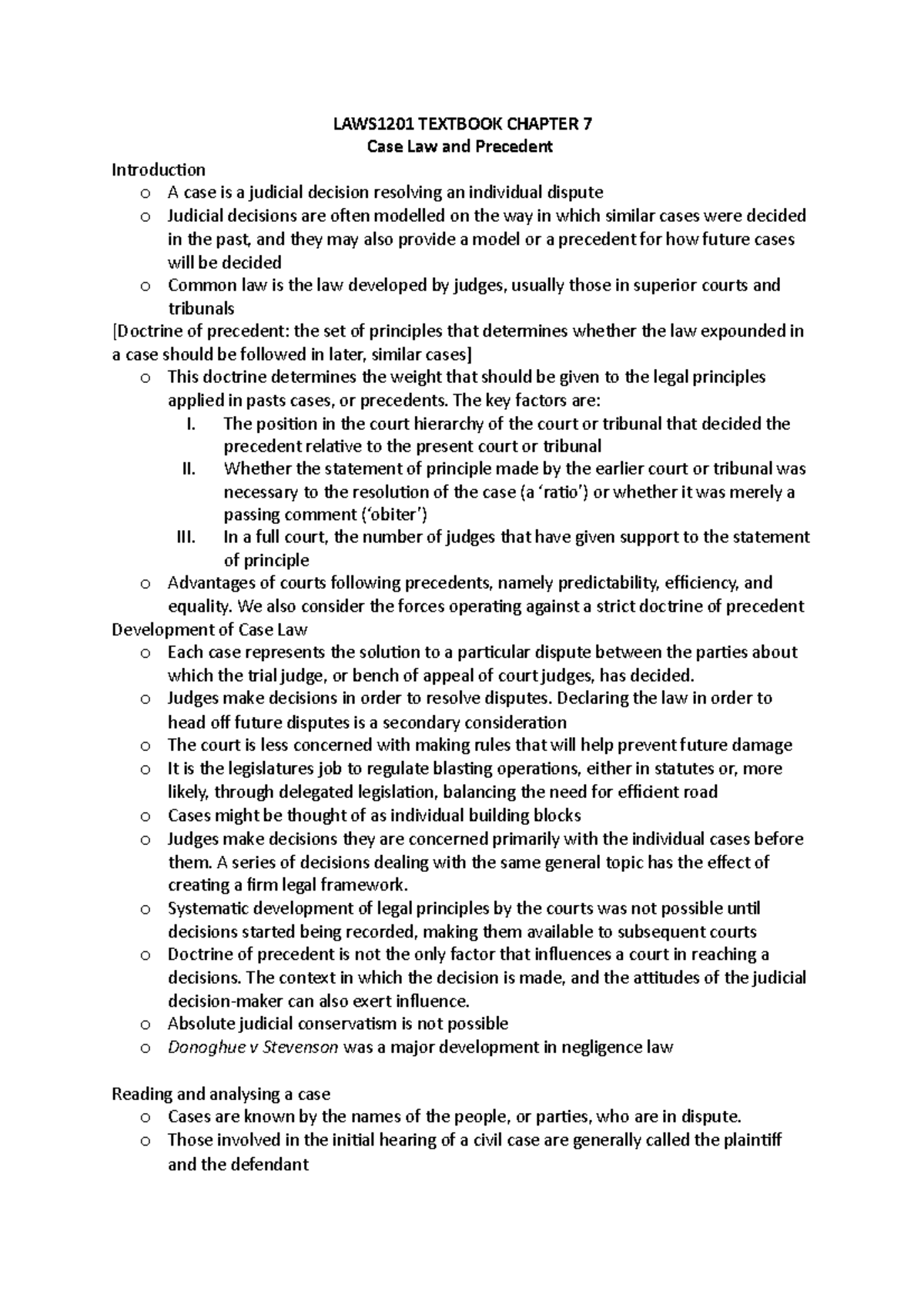 LAWS1201 Textbook Chapter 7 - LAWS1201 TEXTBOOK CHAPTER 7 Case Law and ...
