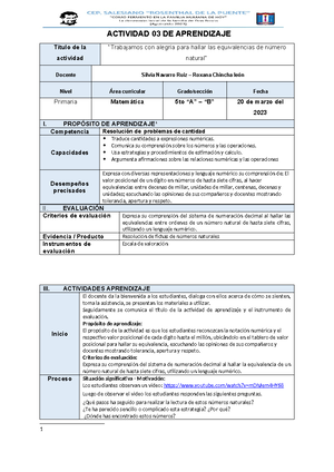 Activ MATE SEM 1 - quinto grado de primaria - ACTIVIDAD 01 DE ...