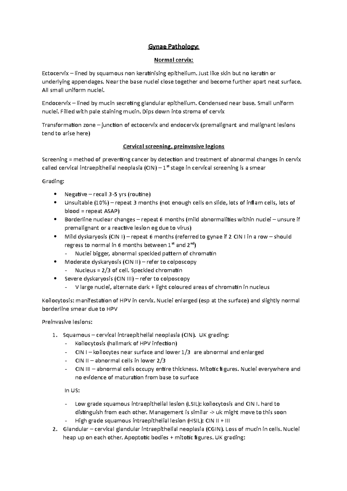 Gynae pathology notes - Gynae Pathology: Normal cervix: Ectocervix ...
