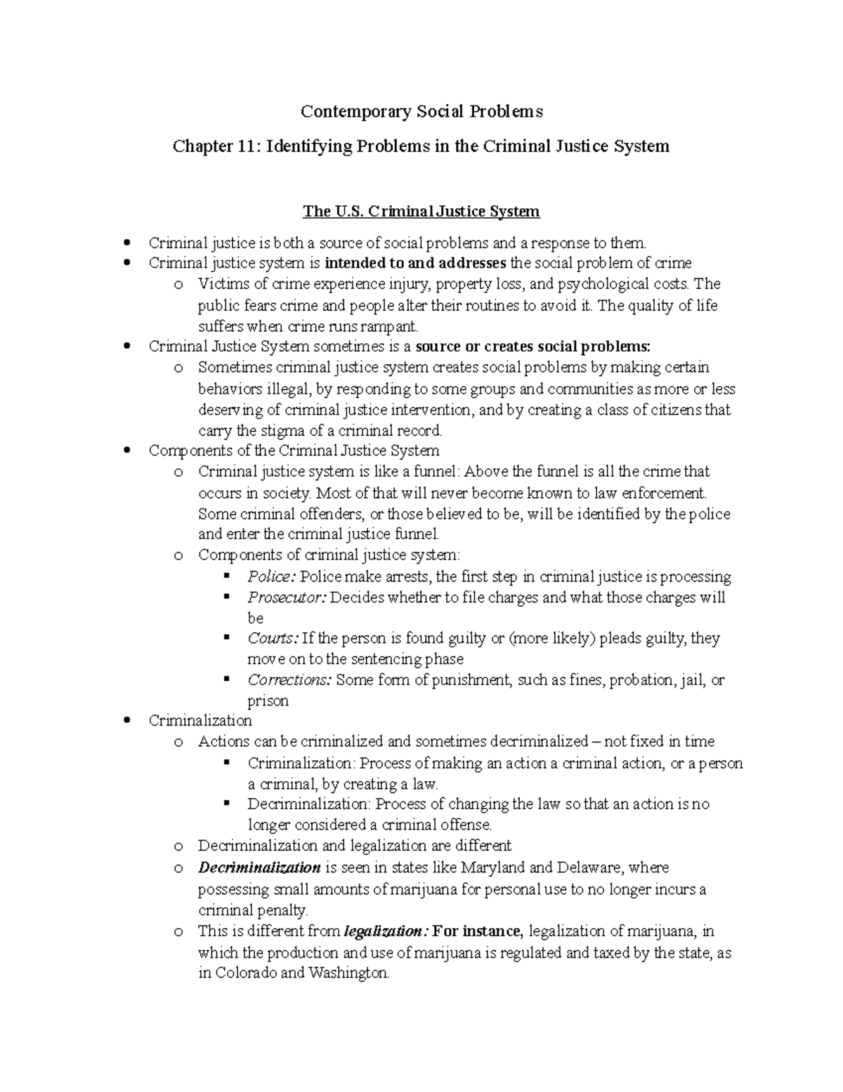 Chapter 11 notes - Criminal Justice System notes - Contemporary Social ...