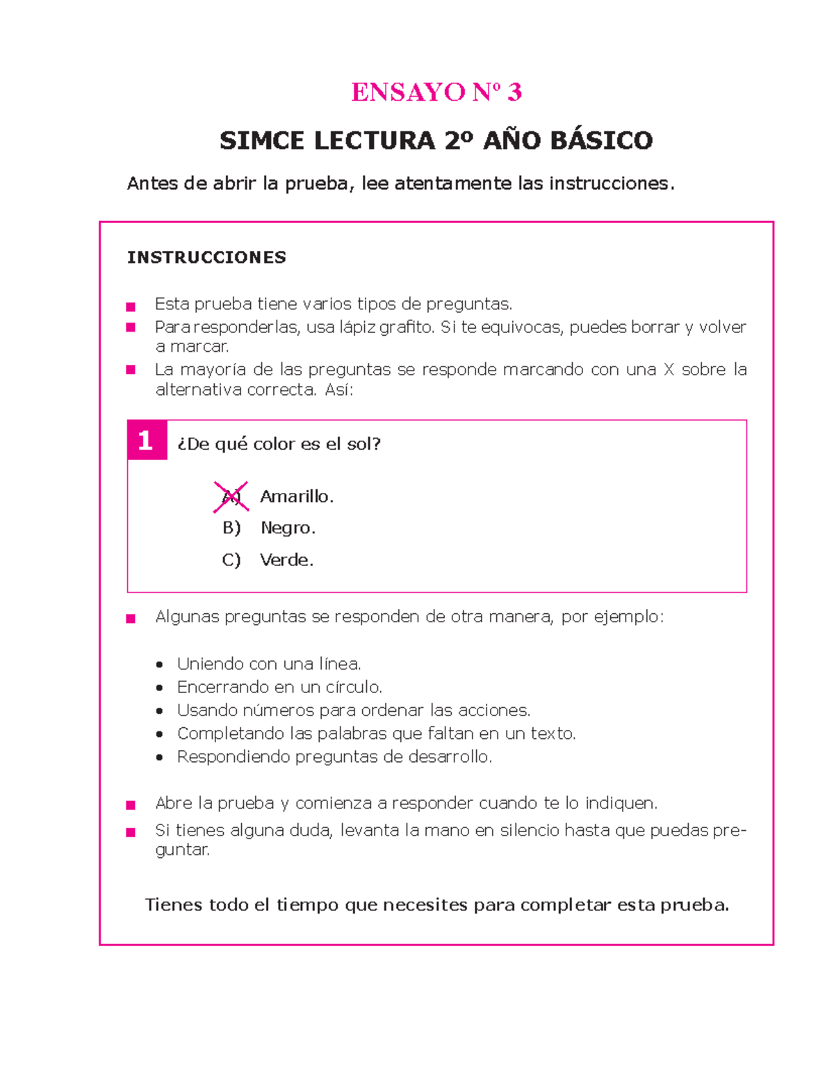 Ensayo 03 - fddf - SIMCE LECTURA 2º AÑO BÁSICO ENSAYO Nº 3 Antes de ...