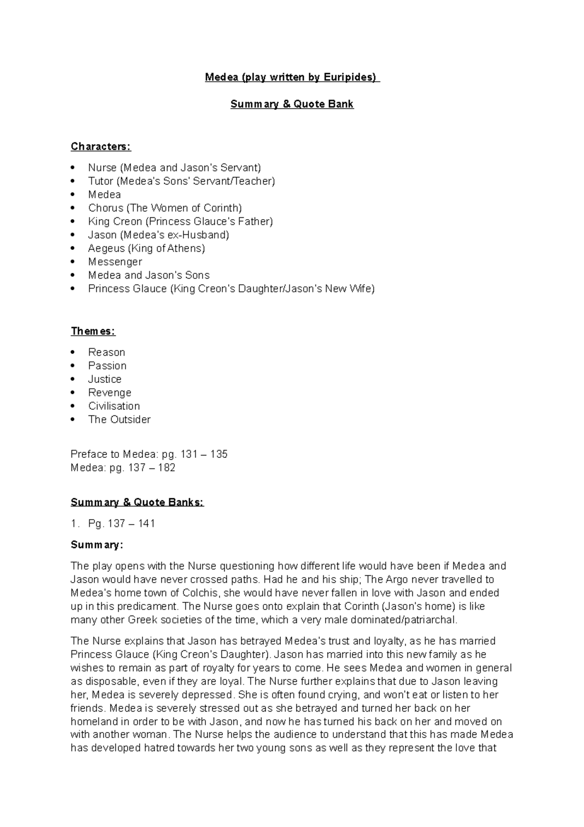 Mr Cooks Medea Quote Bank & Summaries - Medea (play written by ...