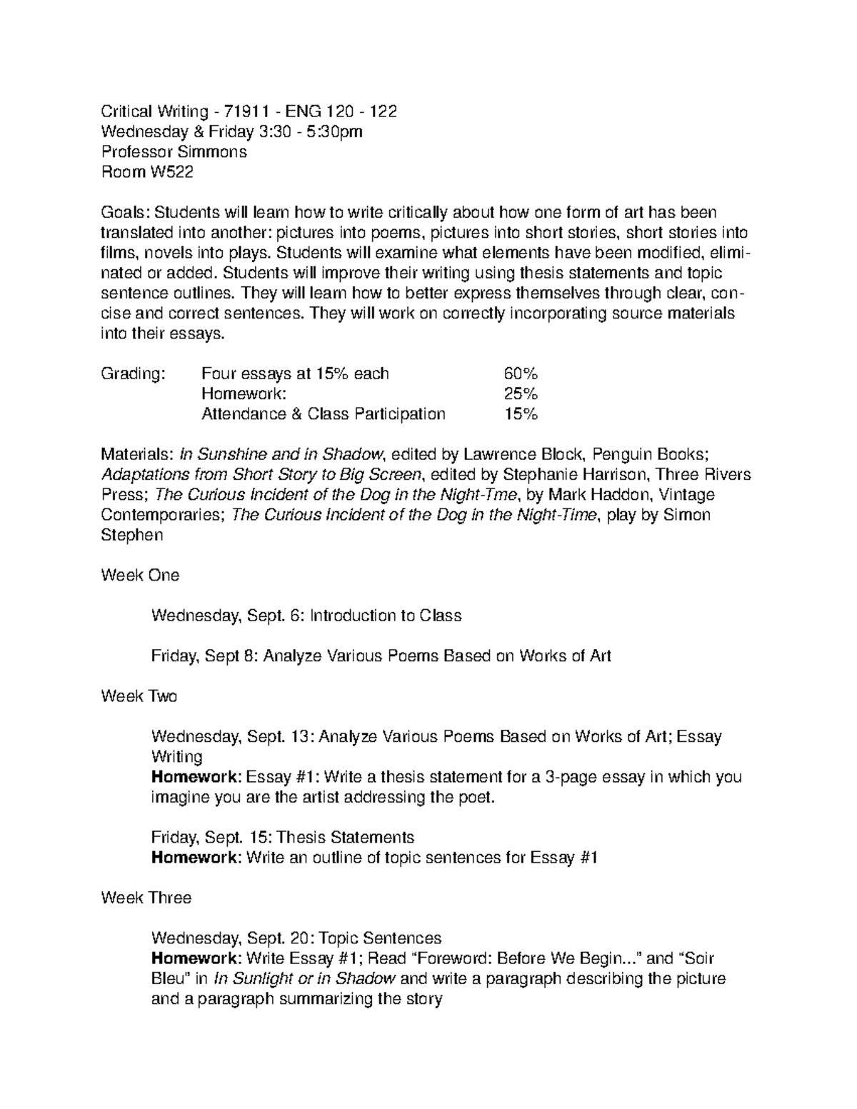 Critical Writing Syllabus Fall 2017 - Critical Writing - 71911 - ENG ...