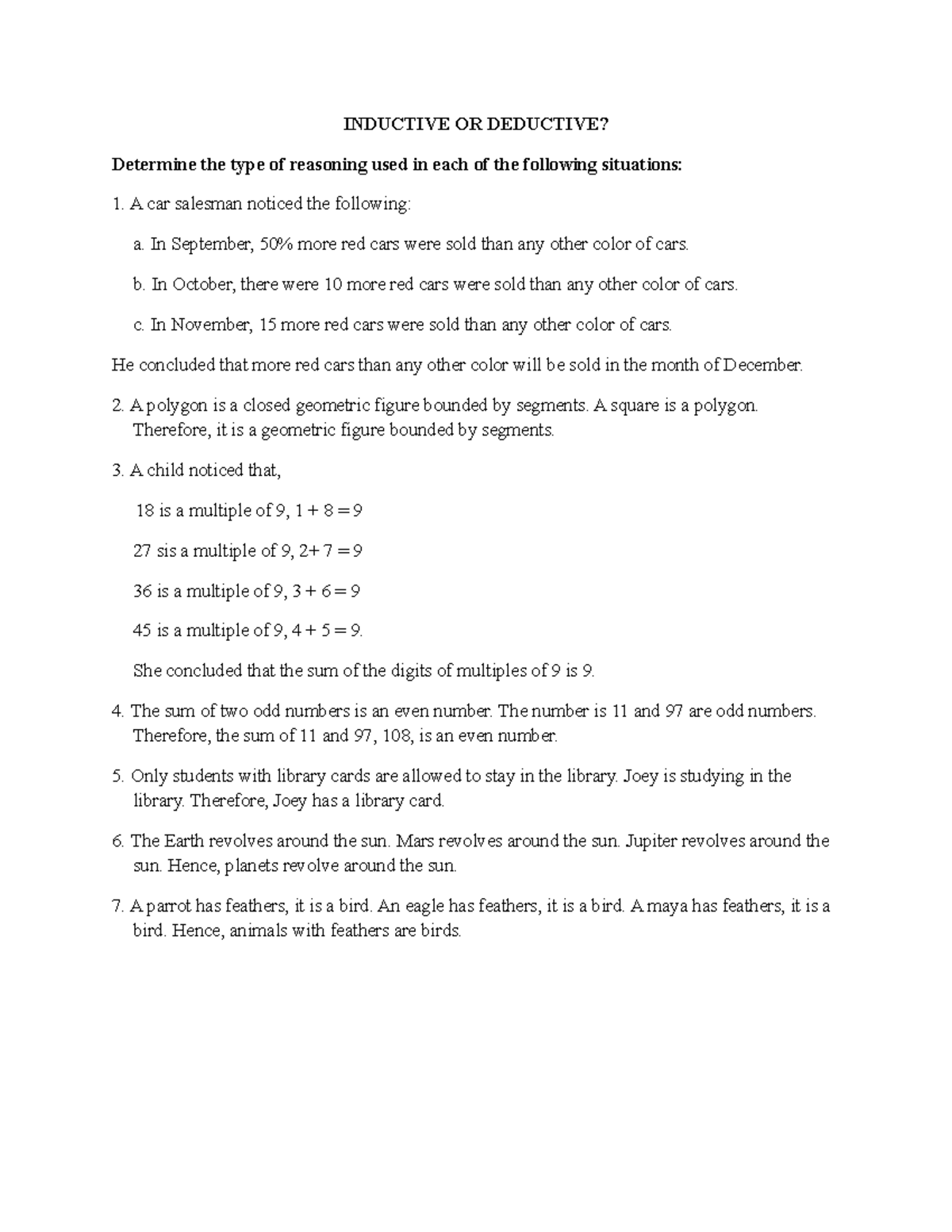 Activity Sheets - Inductive or Deductive - INDUCTIVE OR DEDUCTIVE ...