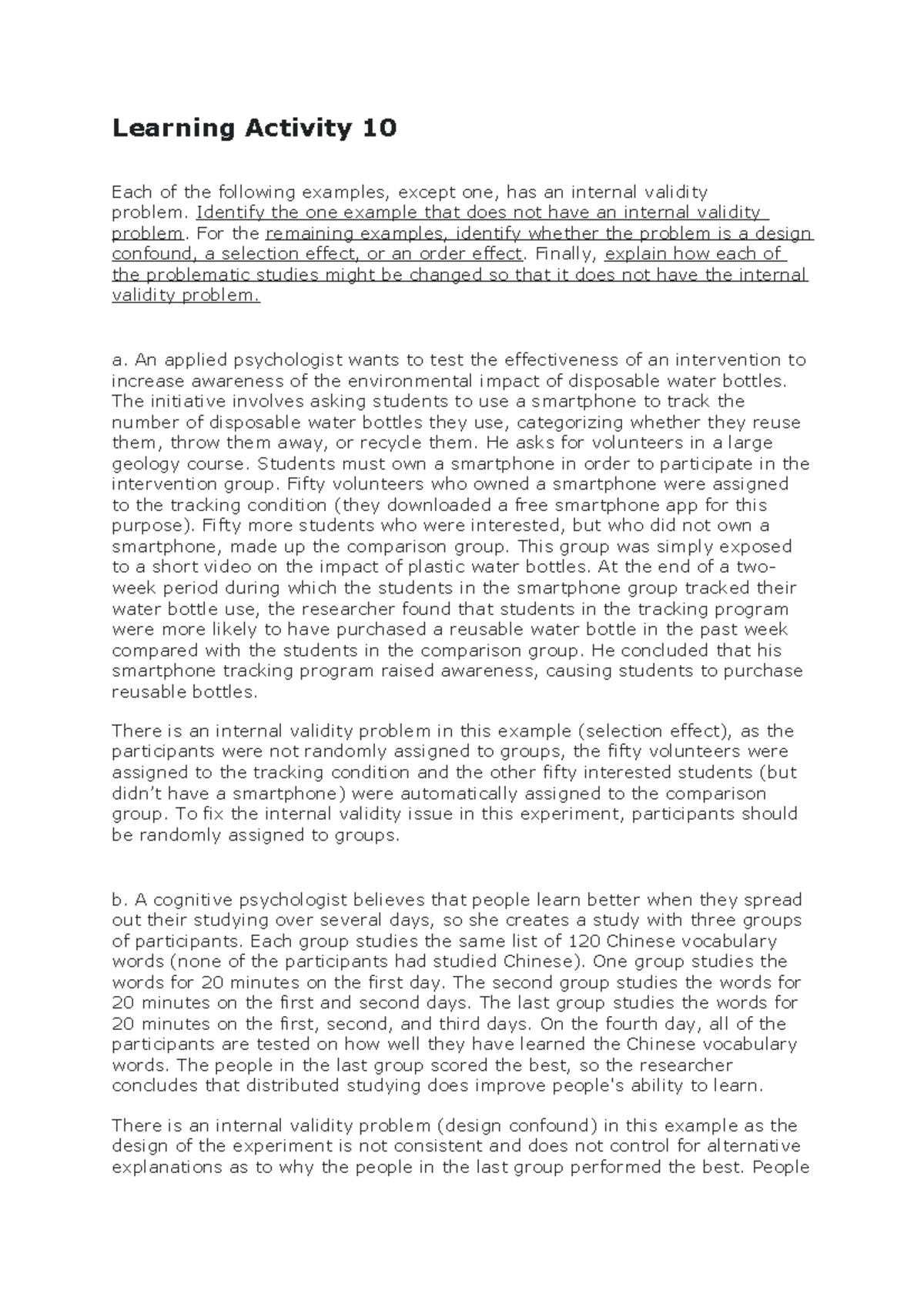 Ch 10 LA - Chapter 10 Learning Activity for PSYX 225 Reasearch Design ...