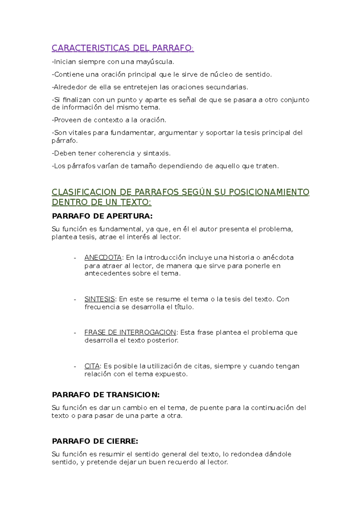 Caracteristicas DEL Parrafo - CARACTERISTICAS DEL PARRAFO: -Inician ...