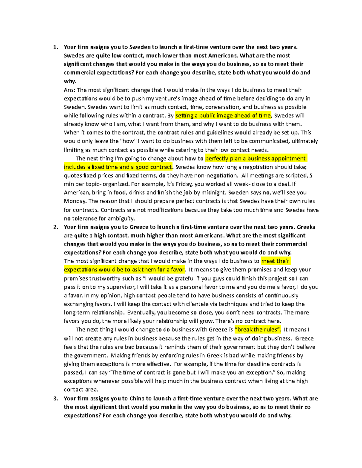 PMQ - dgdgdgd - Your firm assigns you to Sweden to launch a first-time ...